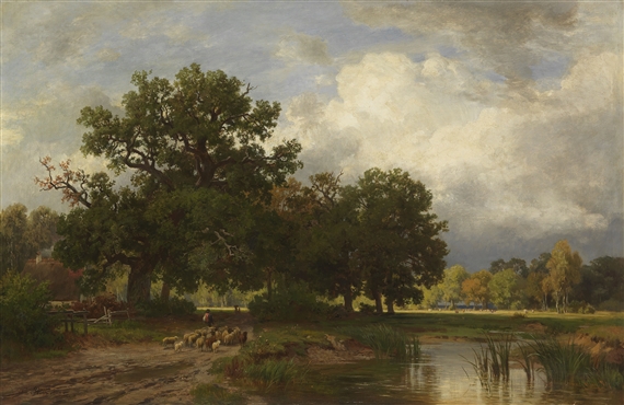 Philipp Röth | Sommerliche Landschaft mit Schafherde (1900s - 1910s ...