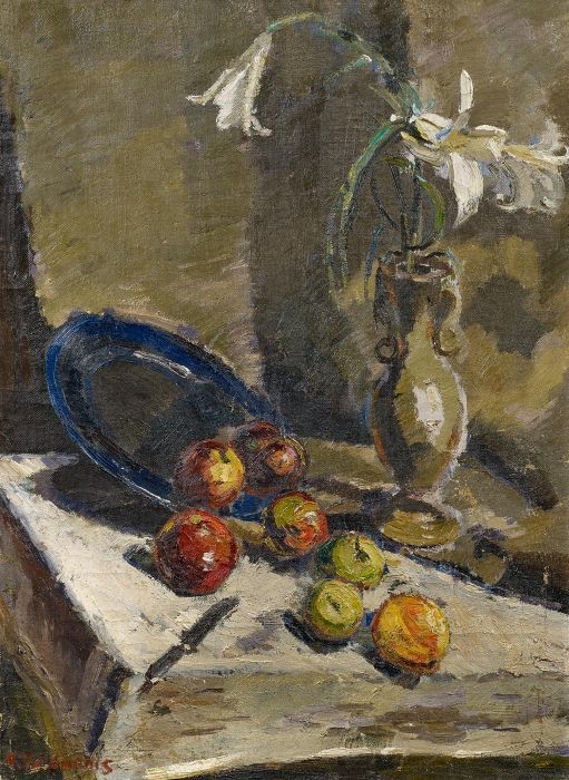 Vilis Reinis Valdmanis | Still Life with Apples and a Lily | MutualArt