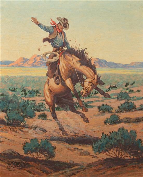 Tillman Parker Goodan | Cowboy atop a bucking bronco | MutualArt