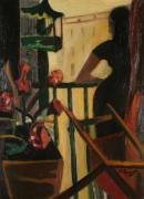 Marcel Pouget | Femme au balcon et cage aux oiseaux | MutualArt