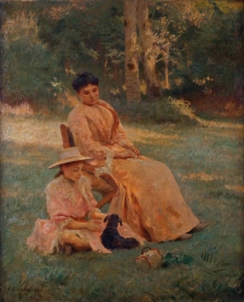 Fernand Cormon | MADAME CORMON ET SA FILLE AU JARDIN (1904) | MutualArt