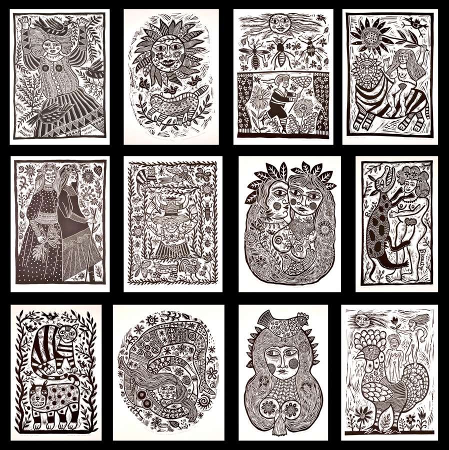 Barbara Hanrahan | 12 Works: Girl with Birds; Cat and Birds and the Sun ...