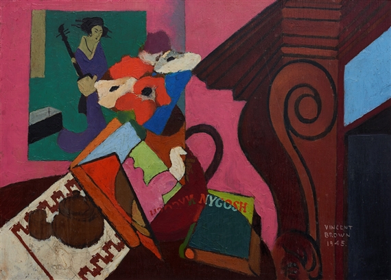 Vincent Brown | Still Life with Fireplace (1945) | MutualArt