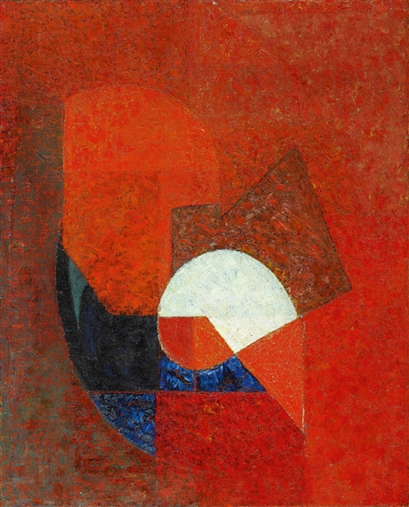 Joseph Lacasse | Composition abstraite en rouge, orange et jaune ...