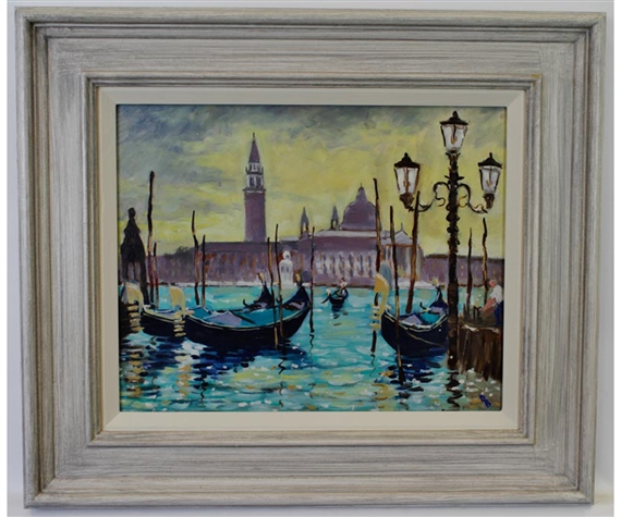 David Baxter | Venetian Scene with Gondolas | MutualArt