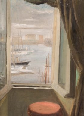 Leonid Berman | Fenêtre ouverte sur le vieux port (1928) | MutualArt