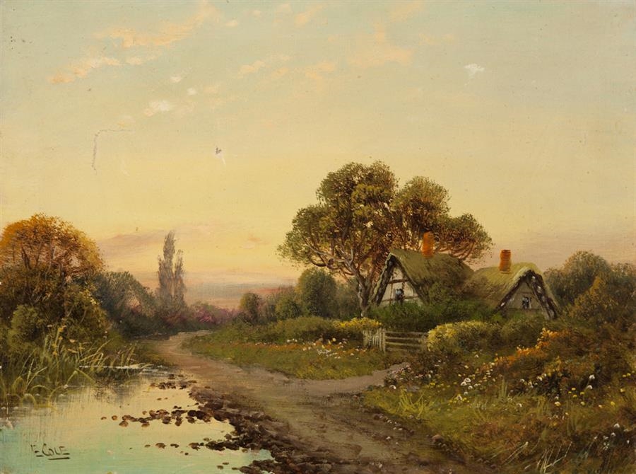 Edwin Cole | Thatched cottage in landscape | MutualArt