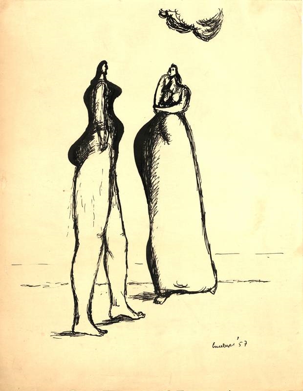 Lucebert | 2 Works: Figure with Animal, Two Women (1957) | MutualArt