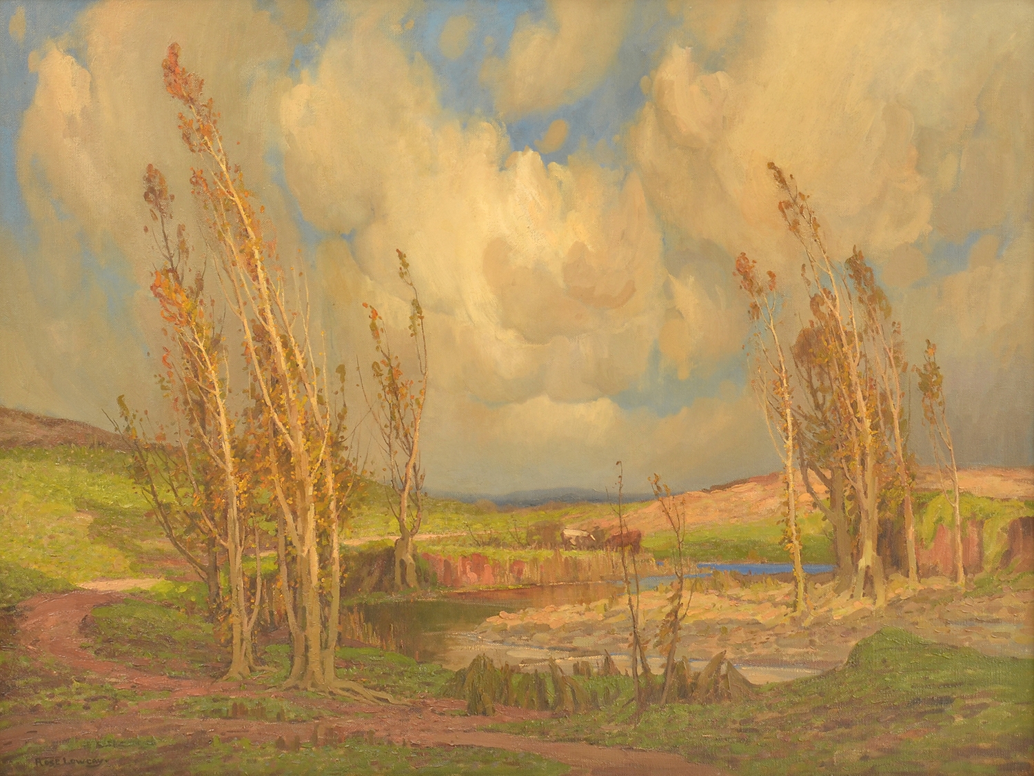 Rose Lowcay | Riverscape with Cows | MutualArt