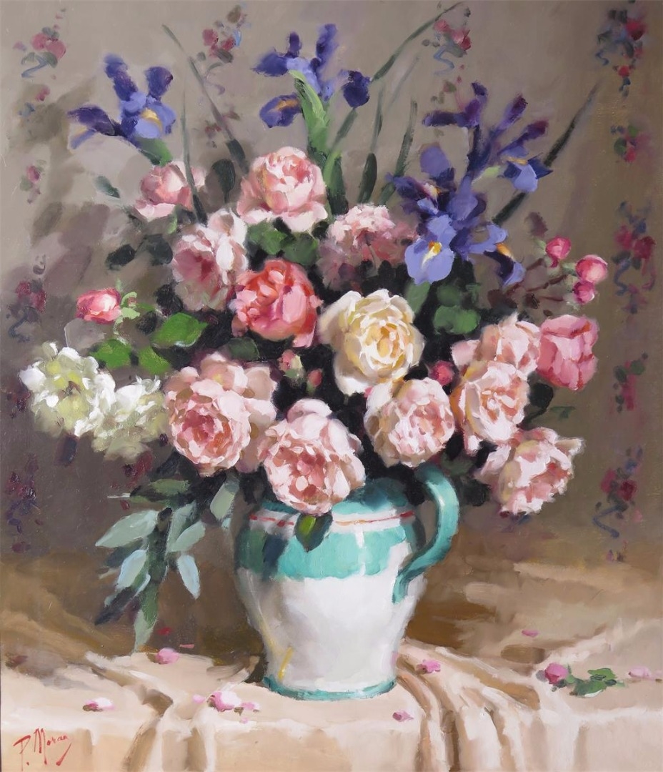 Patricia Moran | Roses and Iris in a jug | MutualArt