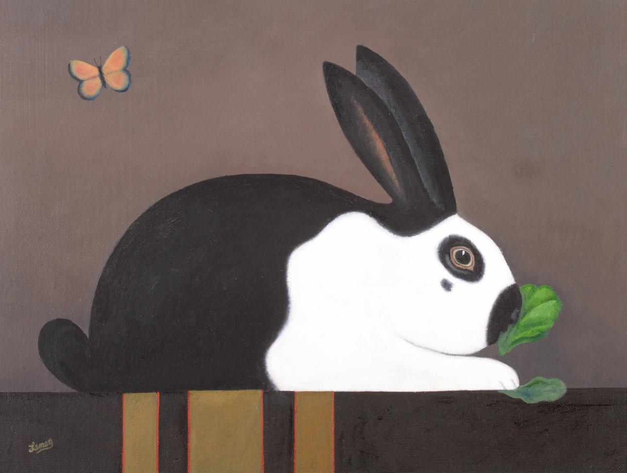 Martin Leman | Rabbit eating lettuce | MutualArt