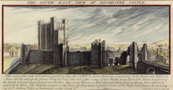 Samuel Buck | The South East View of Rochester Castle (coloured) and ...