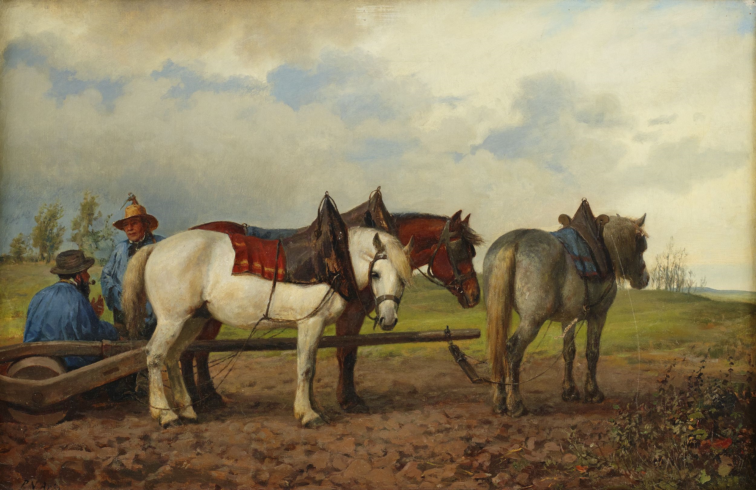Peter Nicolai Arbo | Horses on the field | MutualArt