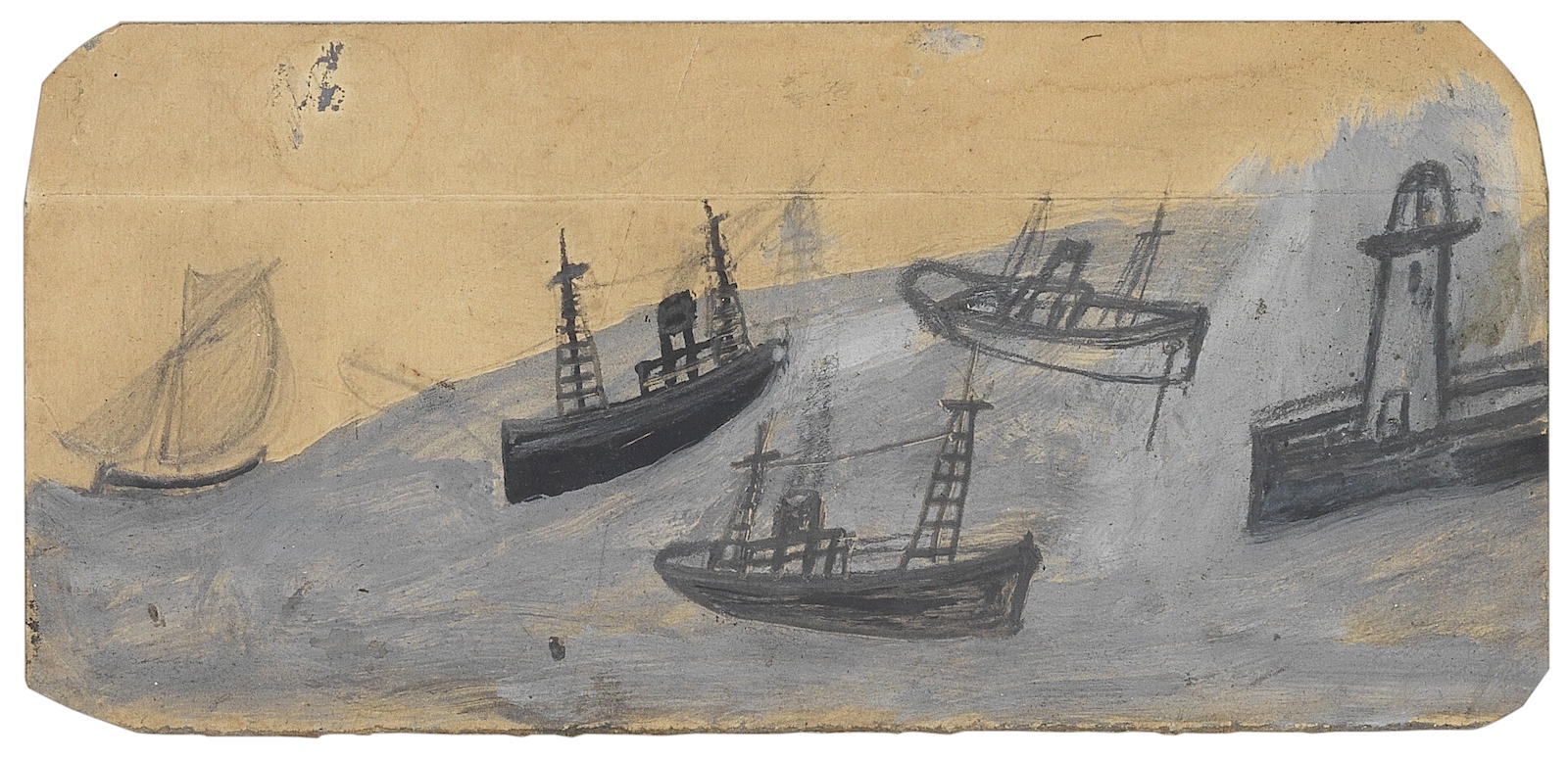 Alfred Wallis | Four ships and a lighthouse | MutualArt