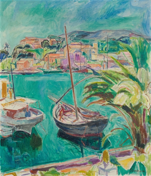 Hans Purrmann | Harbour with sailing boats (Ischia) (1924) | MutualArt