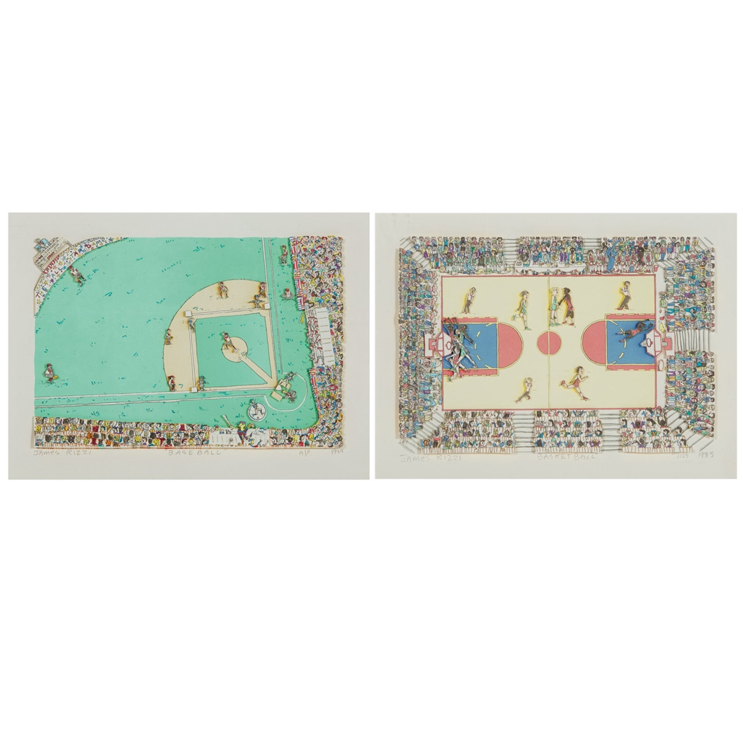 James Rizzi | 2 Works: Basketball; Baseball (1983 - 1984) | MutualArt