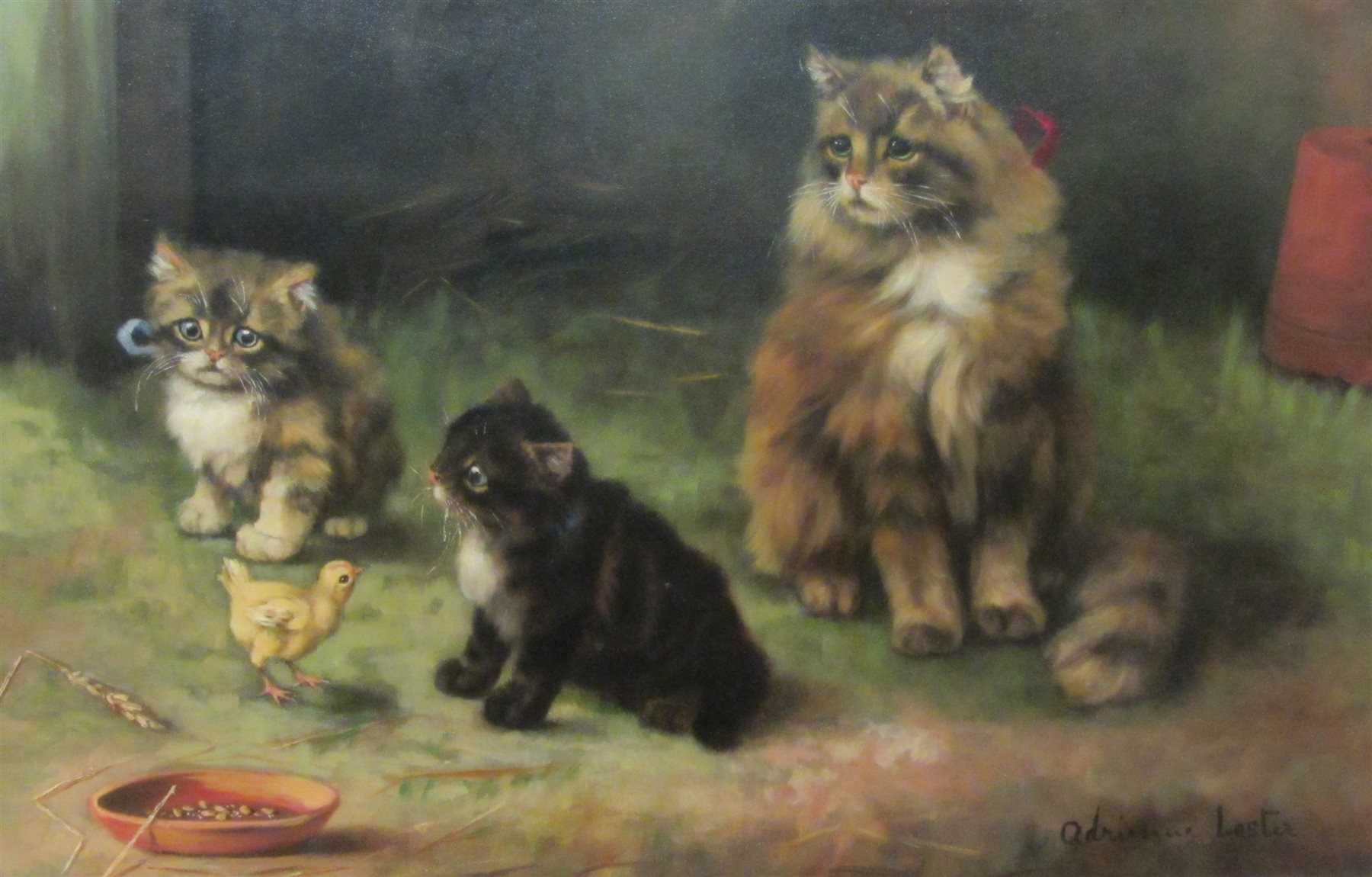 Adrienne Lester | 'The Intruder' - study of Cat and Kittens | MutualArt