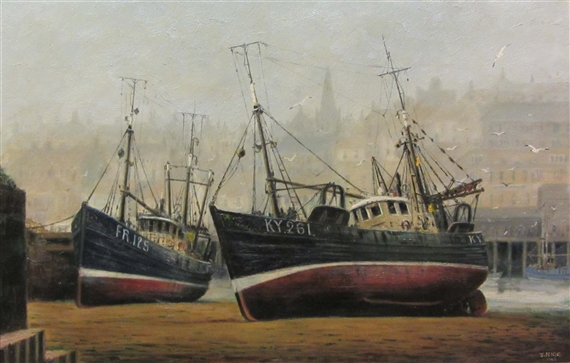 Jack Rigg | 'Spring Tide' - Whitby Harbour (1969) | MutualArt