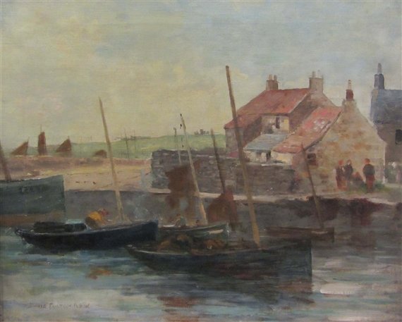 David Fulton | Village Quayside with Fishing Boats | MutualArt
