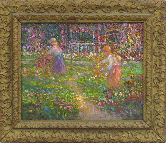 Vern Broe | impressionistic view, figures in a garden | MutualArt