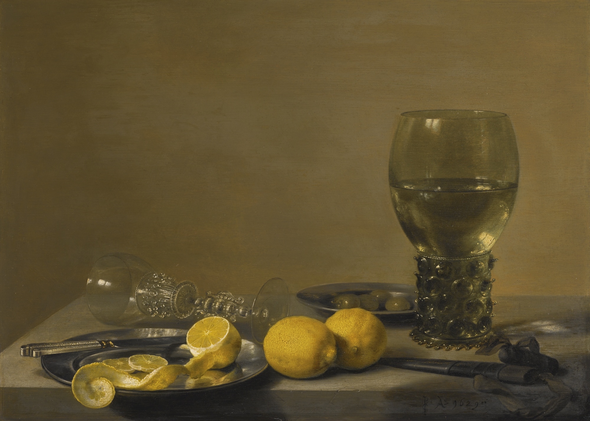 Pieter Claesz | STILL LIFE OF LEMONS AND OLIVES, PEWTER PLATES, A ...