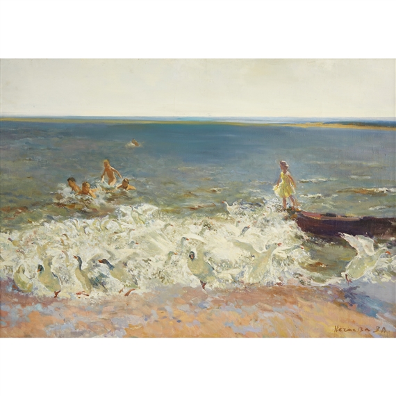 Viktor Mikhailovich Nechaev | ON A POULTRY FARM (1963) | MutualArt