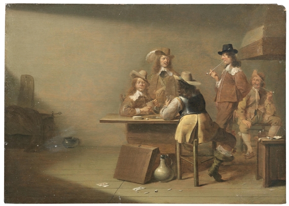 Jan Olis | Soldiers smoking and playing cards in an interior | MutualArt