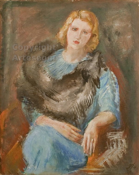 Guido Pajetta | Figura Donna con Stola di Volpe (1934) | MutualArt