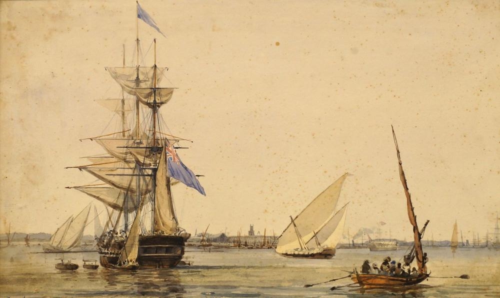 Joseph Sparkall Rundle | Ships moored in Bombay Harbour (1845) | MutualArt