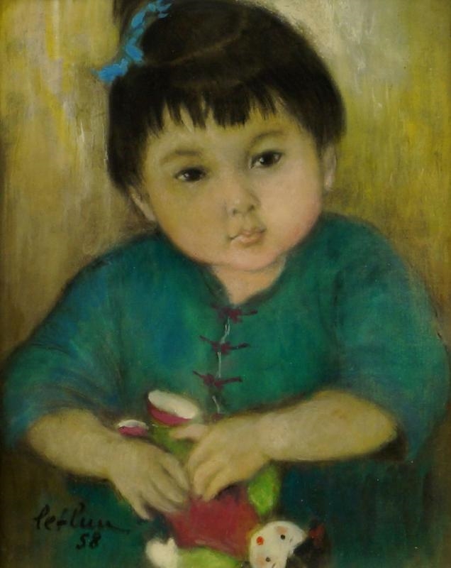 Le Thi Luu | Portrait of a young girl holding a doll (1958) | MutualArt