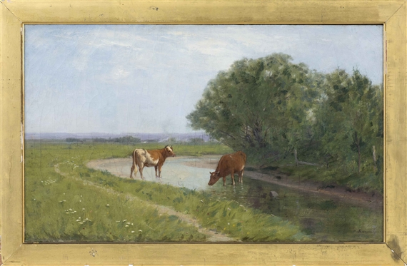 Albion Harris Bicknell | Cows by the water's edge | MutualArt
