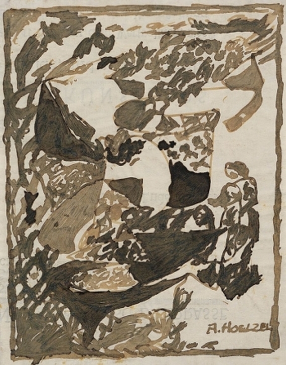 Adolf Hölzel | Figures on red background | MutualArt