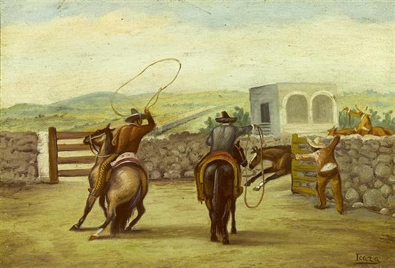Ernesto Icaza | Vaqueros roping a horse | MutualArt
