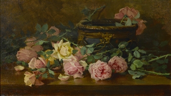 Edith White | Still Life - Pink and White Roses (1895) | MutualArt