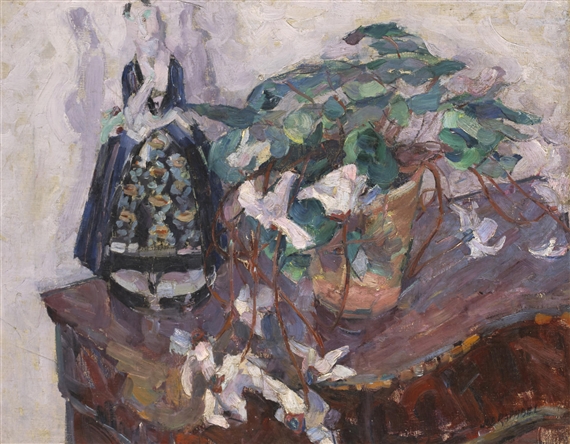 Joseph Morris Raphael | Still life with figurine and flowers | MutualArt