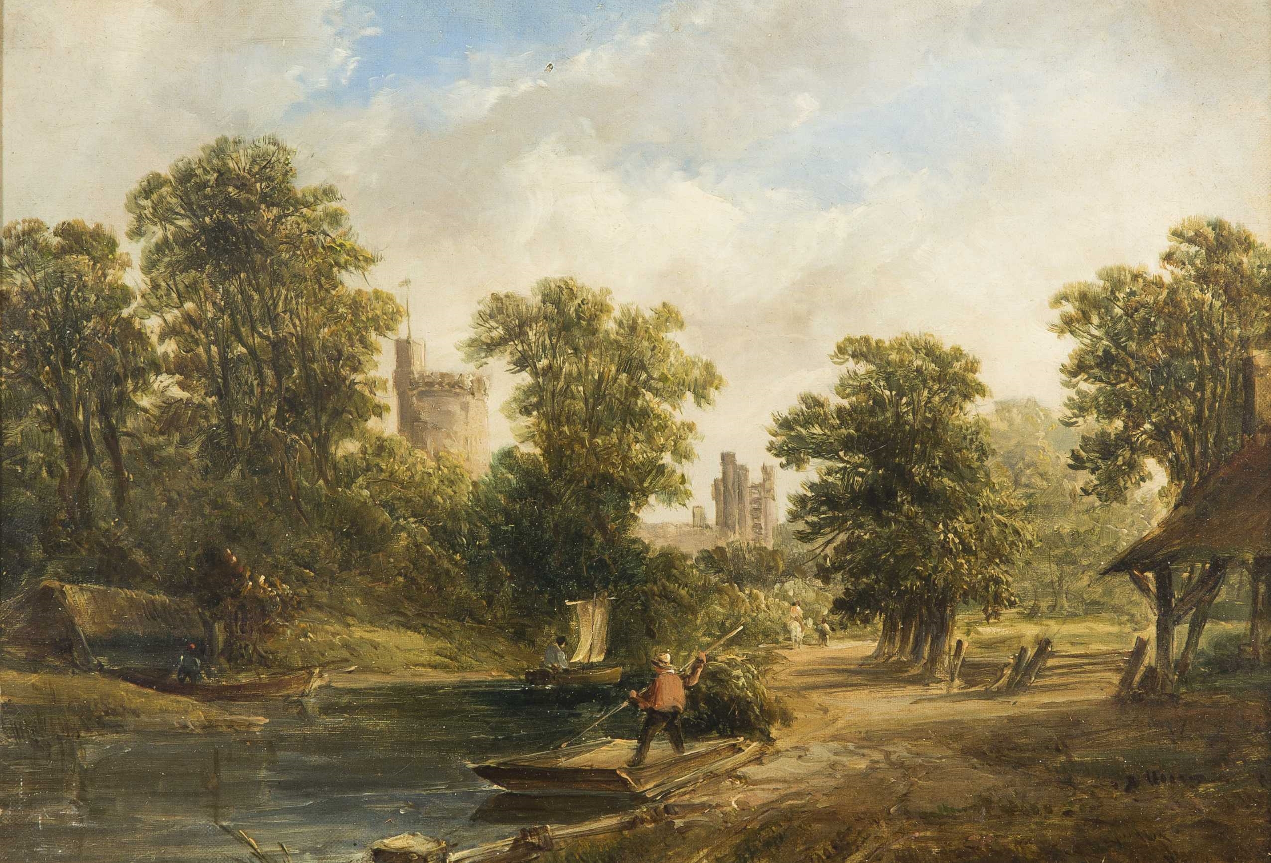 Alfred Vickers | Painting of men poling along a stream (1852) | MutualArt