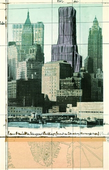 Christo | Lower Manhattan wrapped Buildings Project for 2 Broadway, New ...