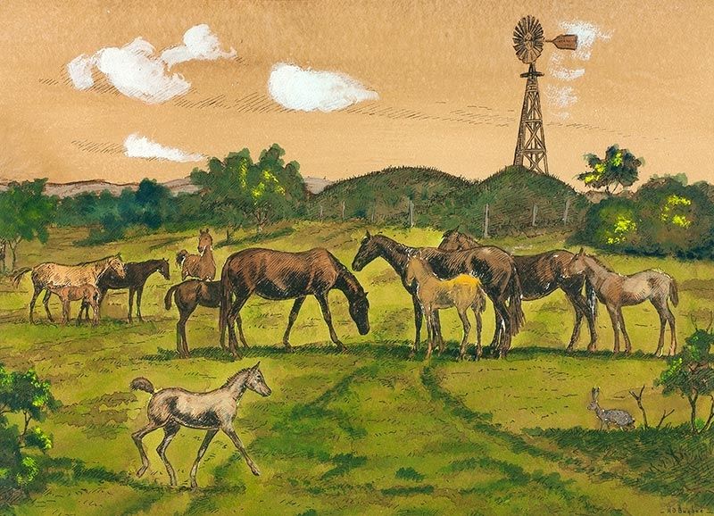 Harold Bugbee | Grazing Horses (1949) | MutualArt