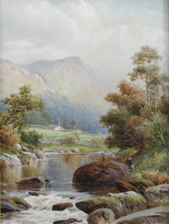 William Henry Mander | A river landscape with angler | MutualArt