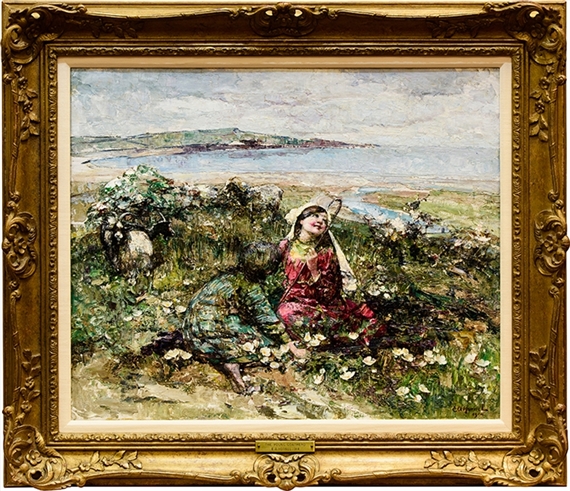 Edward Atkinson Hornel | THE YOUNG GOAT HERD (1914) | MutualArt