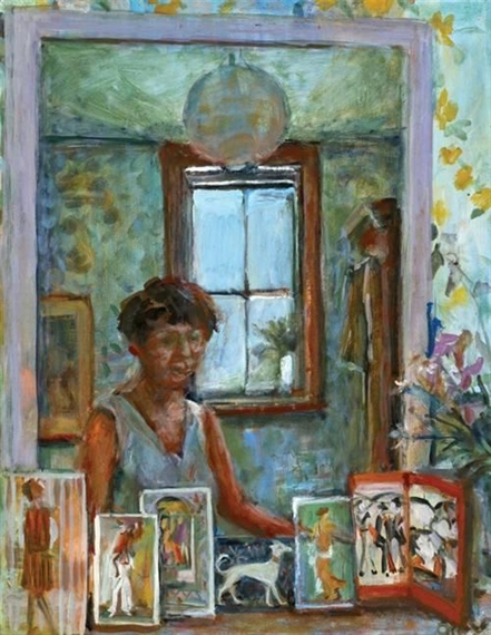 Olley Margaret | Self portrait with postcards (1970) | MutualArt