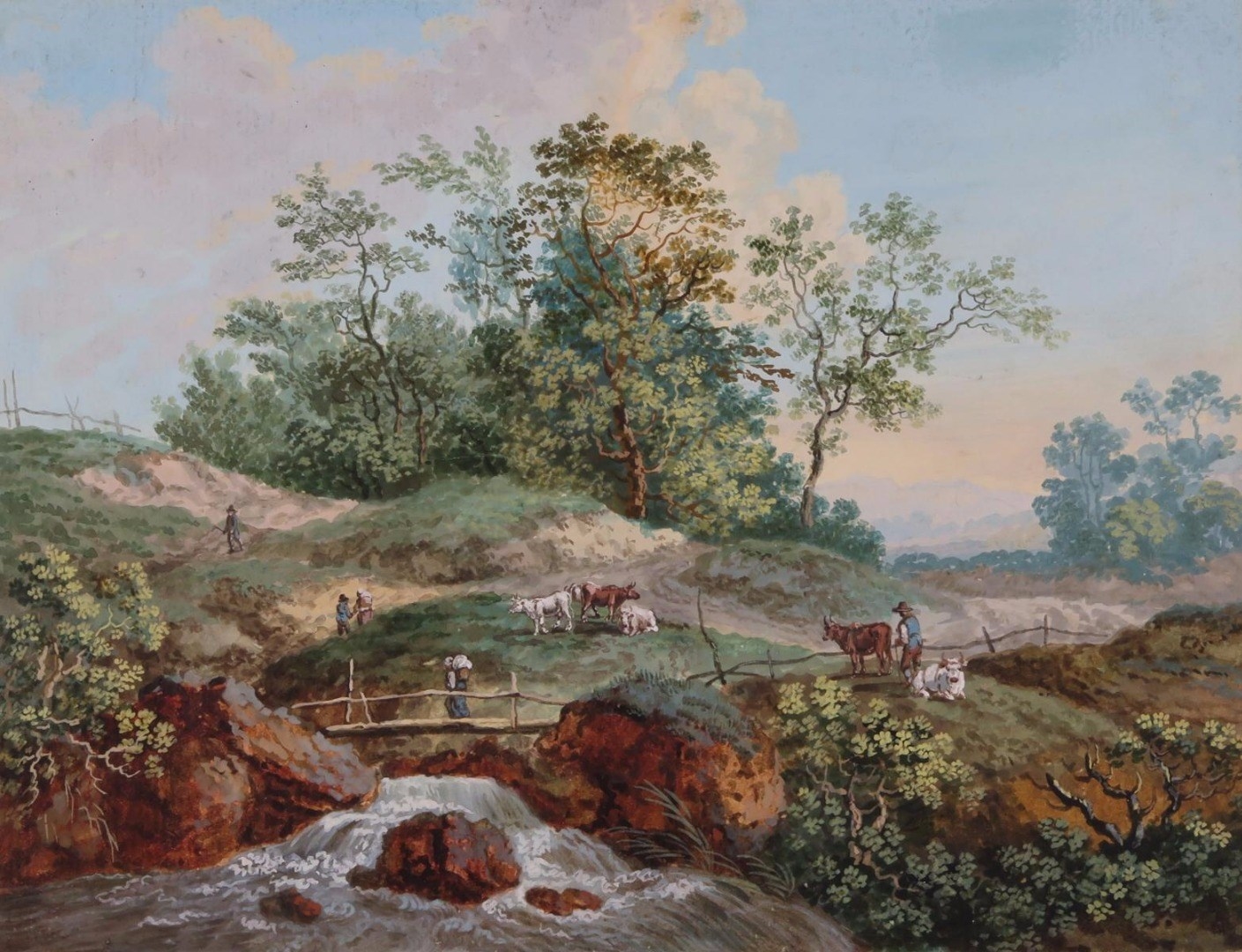 Johann Gottlieb Hackert | Figures and cattle in a river landscape ...