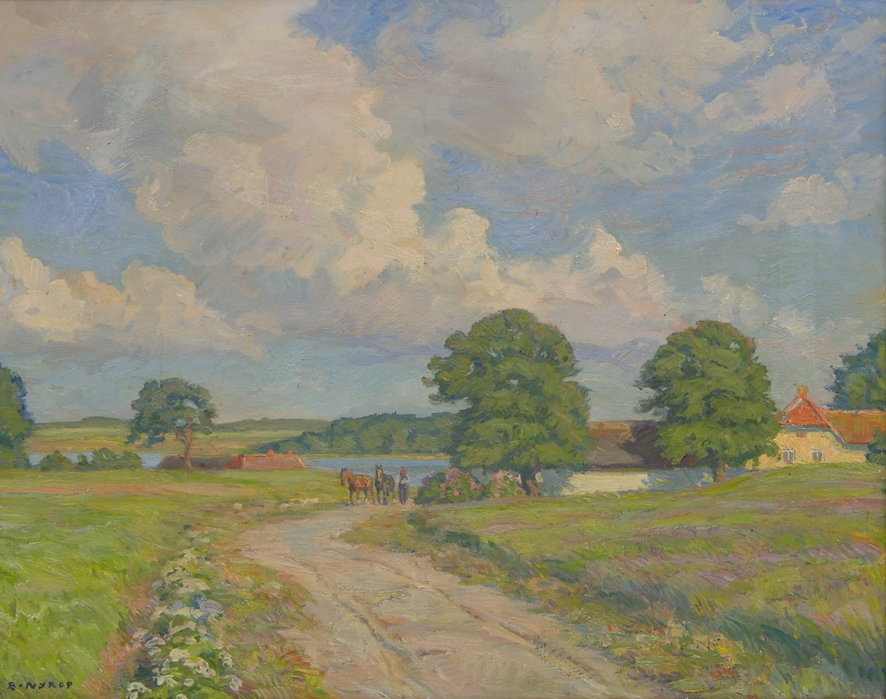 Borge C. Nyrop | Landscape with horses on a country road | MutualArt