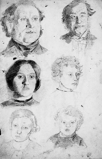 Walter Howell Deverell | A sheet of head studies drawn by candle light ...