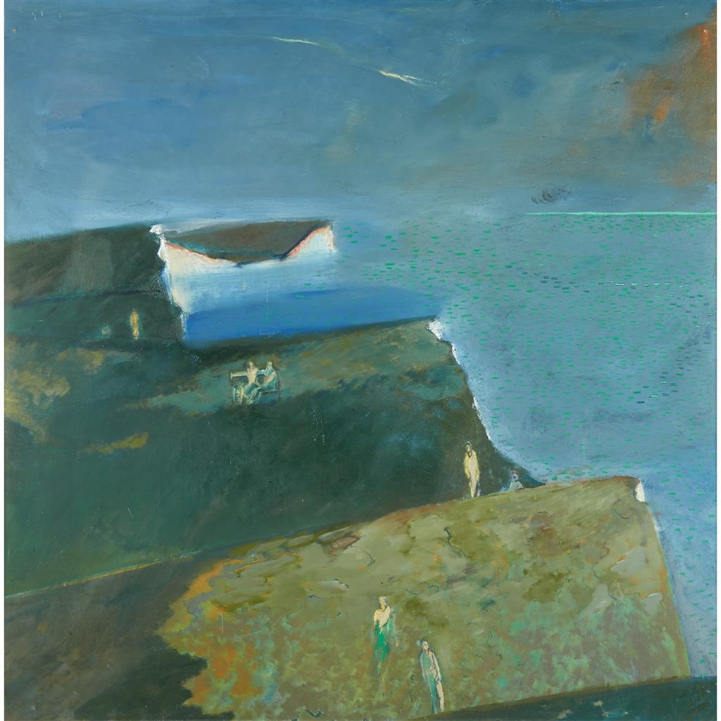 Harold Mockford | Sleeping figure with houses and flames viewed through ...