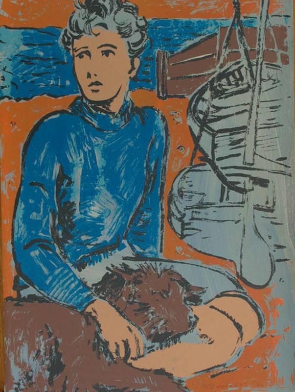 David Bromley | Boy with Dogs by Boat | MutualArt