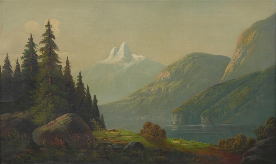 Karl Millner | An Alpine Mountainscape (1874) | MutualArt