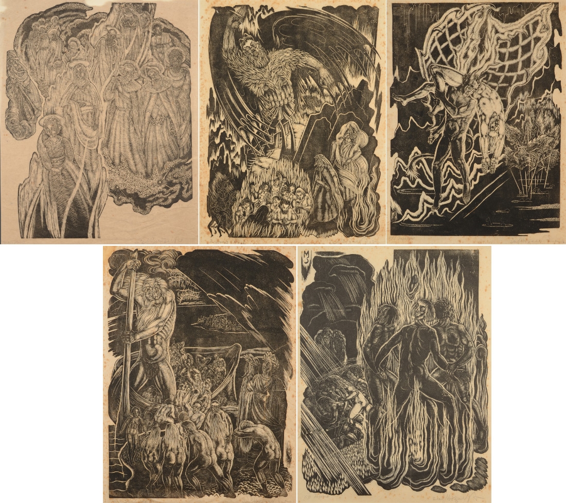 Stefan Mrozewski | 5 Wood Cuts from The Dante's Inferno Series | MutualArt