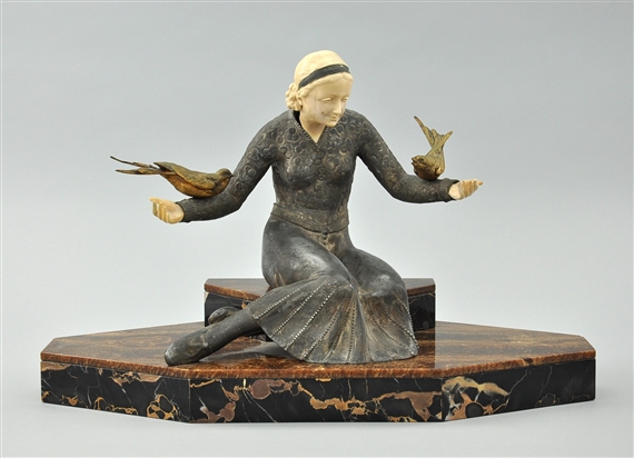 Demétre H. Chiparus | Sculpture of a Sitting Woman with Two Gilt Bronze ...