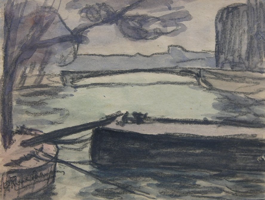 Joseph Victor Roux-Champion | View of a Barge on the Seine (Circa 1900 ...